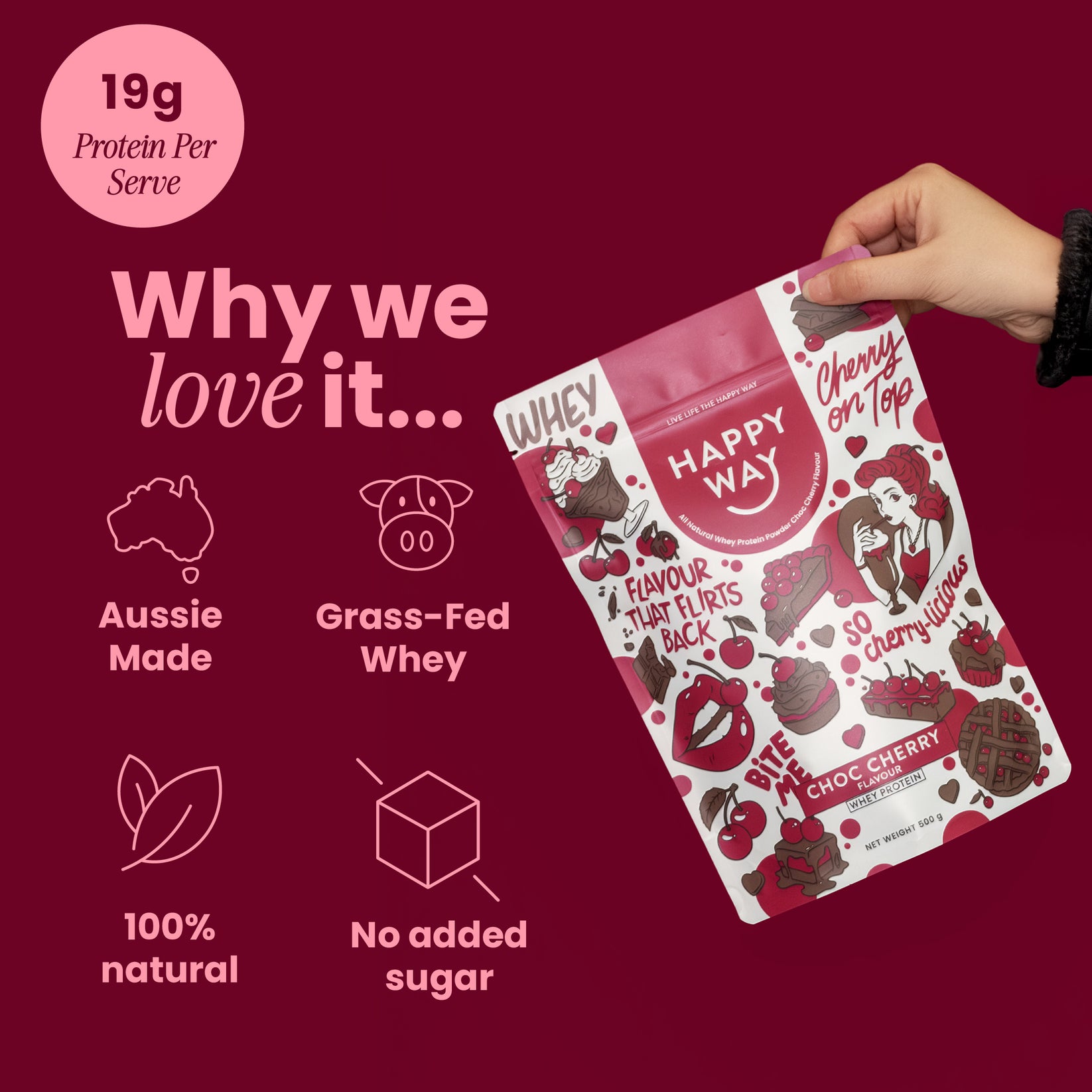 Choc Cherry Whey Protein Powder 500g | Happy way