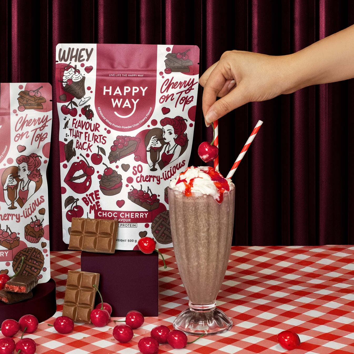 Choc Cherry Whey Protein Powder 500g | Happy way