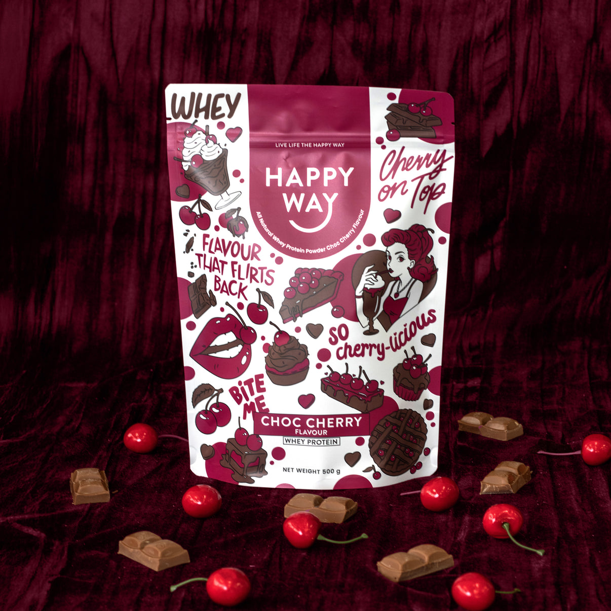 Choc Cherry Whey Protein Powder 500g | Happy way