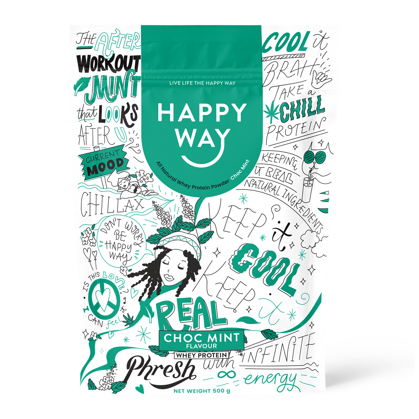 Choc Mint Whey Protein Powder 500g | Happy way