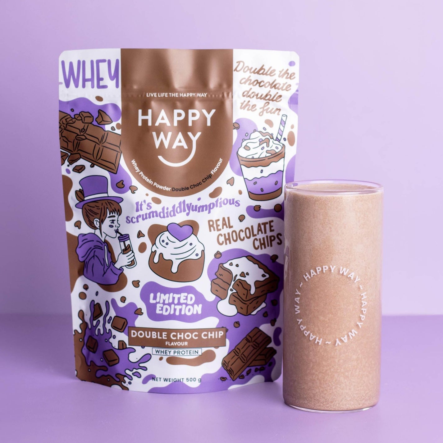 Double Choc Chip Whey Protein Powder 500g | Happy way