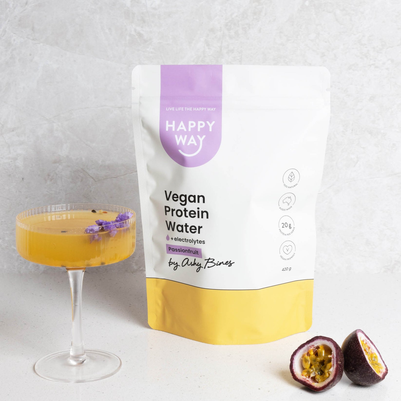 Ashy Bines Passionfruit Vegan Protein Water Powder 420g | Happy Way