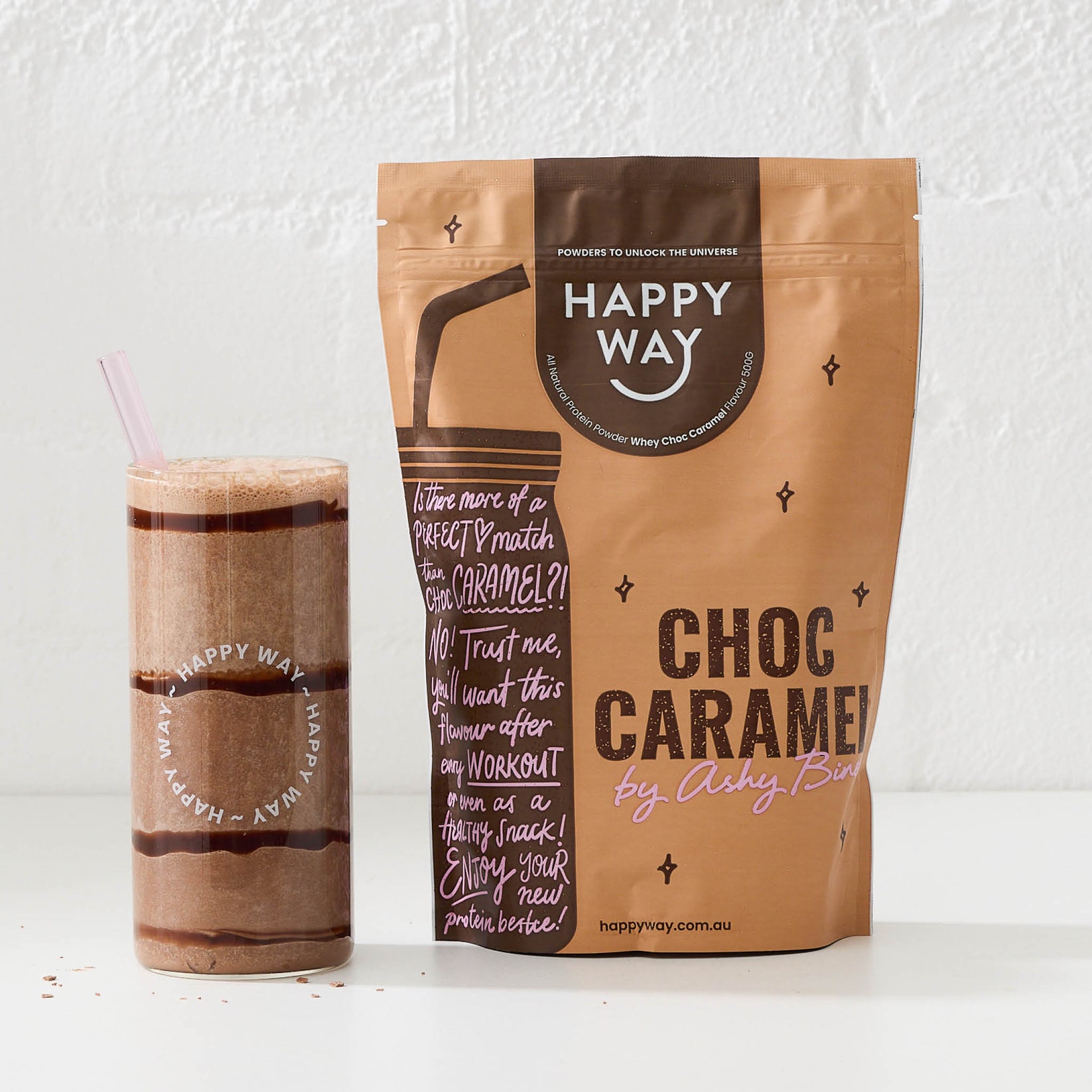 Ashy Bines Choc Caramel Whey Protein Powder 500g | Happy Way