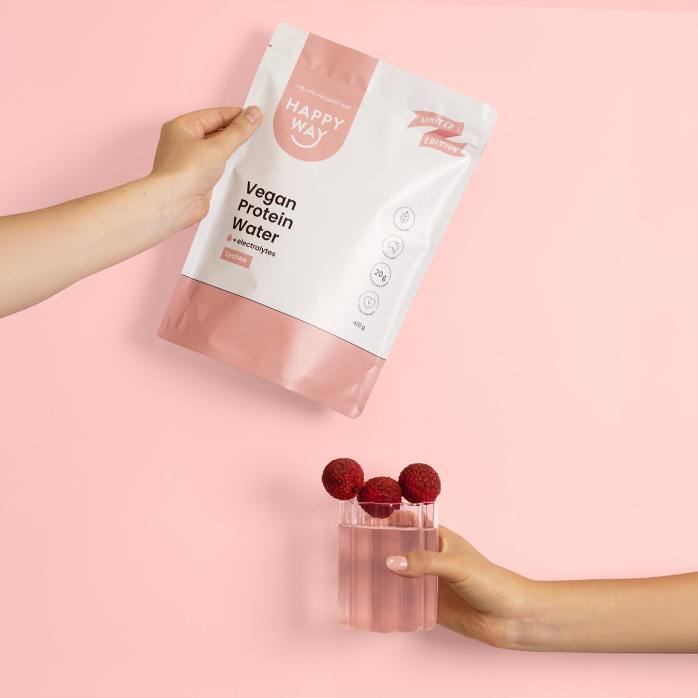 Lychee Vegan Protein Water Powder 420g | Happy Way
