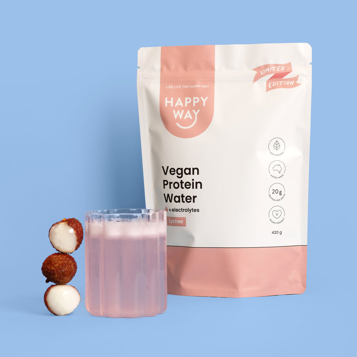 Lychee Vegan Protein Water Powder 420g | Happy Way